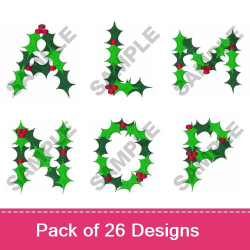 Holly Jolly Alphabet Font Embroidery Designs | AnnTheGran.com
