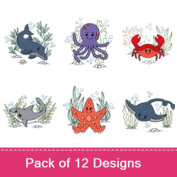 Adorable Sea Creatures Embroidery Designs | AnnTheGran.com