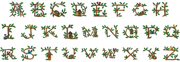 Home Format Fonts Embroidery Font: TREE ALPHABET from Great Notions