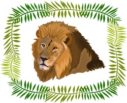 MALE LION HEAD AND JUNGLE BORDER Vector Illustration | AnnTheGran.com