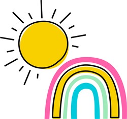 Happy Cartoon Sun & Rainbow Vector Illustration | AnnTheGran.com