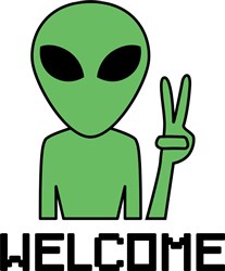 Green Alien Peace Welcome Vector Illustration | AnnTheGran.com