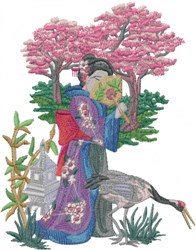 Shy Geisha Scene Embroidery Design | AnnTheGran.com