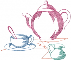 Tea Time Outline Embroidery Design | AnnTheGran.com