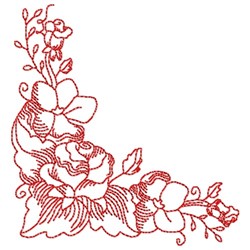 Redwork Floral Corner Embroidery Design | AnnTheGran.com