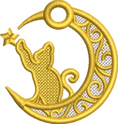 FSL Cat On Moon Embroidery Design | AnnTheGran.com