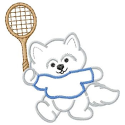 Cat with Tennis Racquet Embroidery Design | AnnTheGran.com