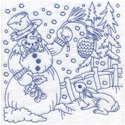 Redwork Snowman with Bunny Embroidery Design | AnnTheGran.com