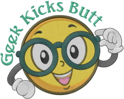 Geek Kicks Butt Smiley Embroidery Design | AnnTheGran.com