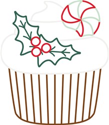 Christmas Cupcake Outline Vector Illustration | AnnTheGran.com