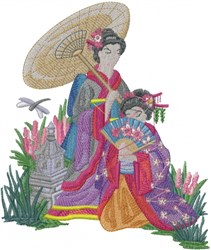 Geishas Kneeling Embroidery Design | AnnTheGran.com