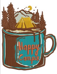 Happy Camper Coffee Mug Embroidery Design | AnnTheGran.com
